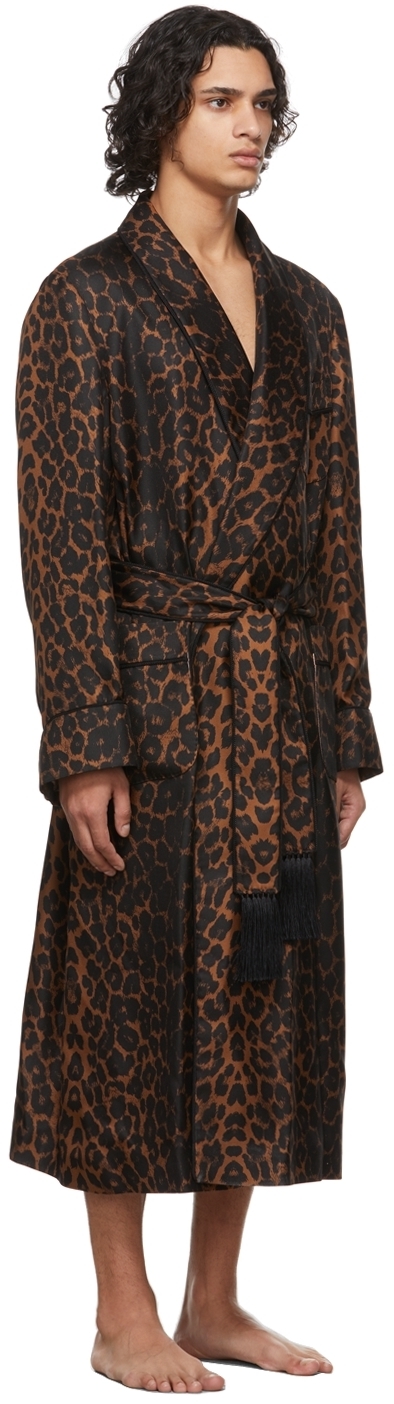 TOM FORD Black & Brown Silk Leopard Robe TOM FORD