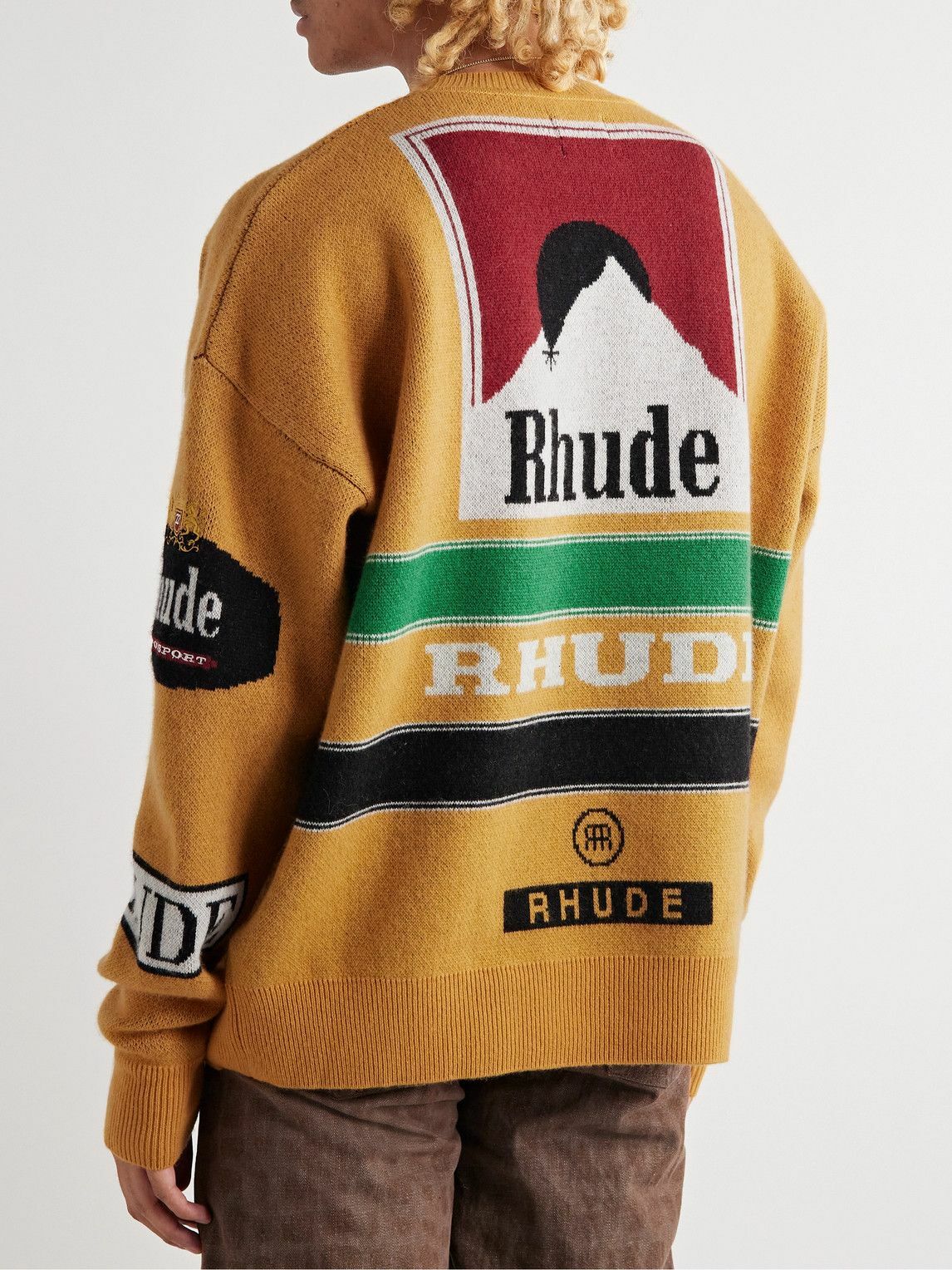 Rhude - Ayrton Logo-Jacquard Wool and Cashmere-Blend Sweater - Yellow Rhude