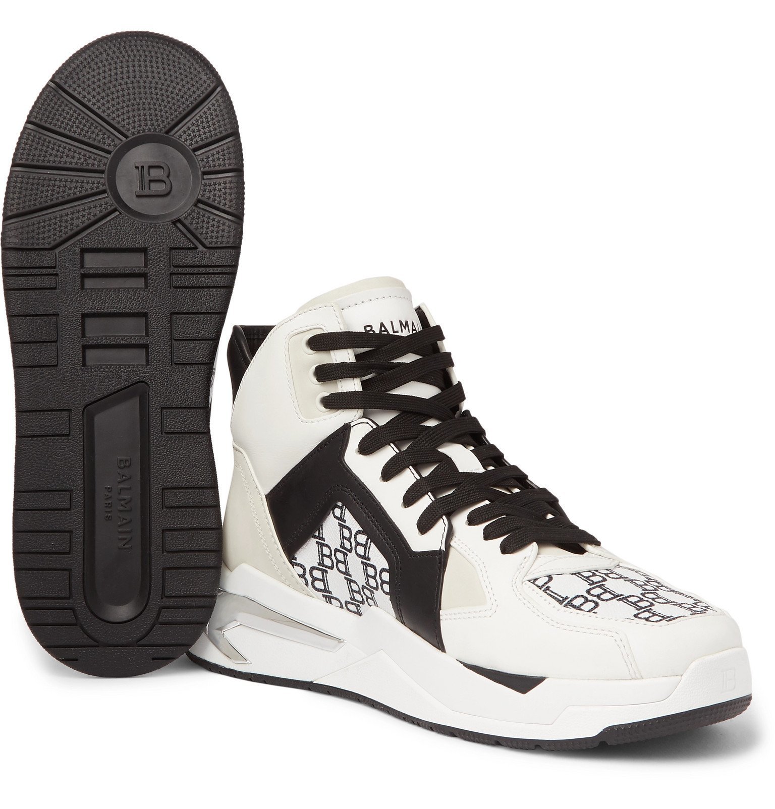 Balmain - B-Ball Logo-Print Panelled Leather Sneakers - White Balmain