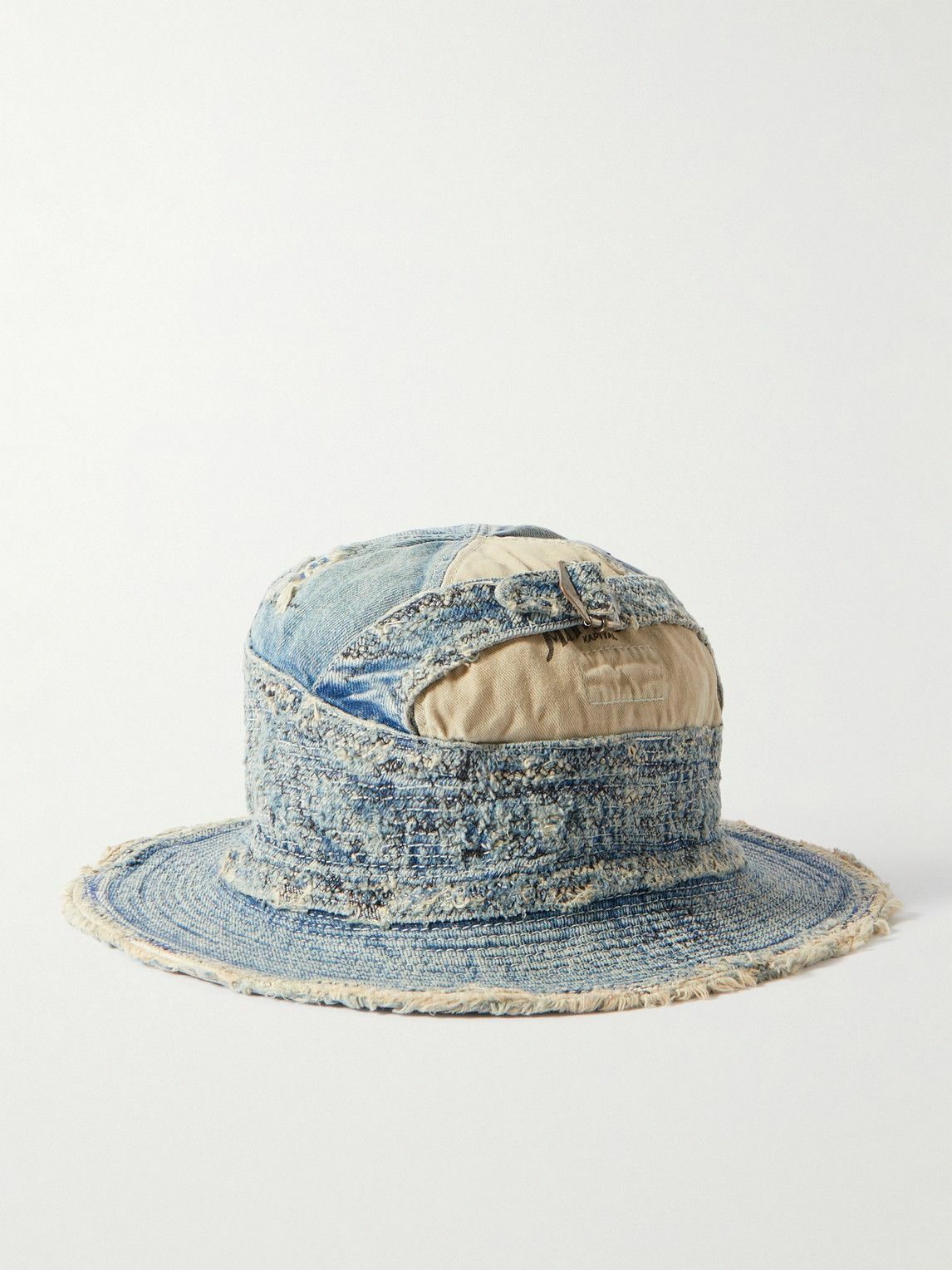KAPITAL - Quilted Distressed Denim and Printed Twill Bucket Hat KAPITAL