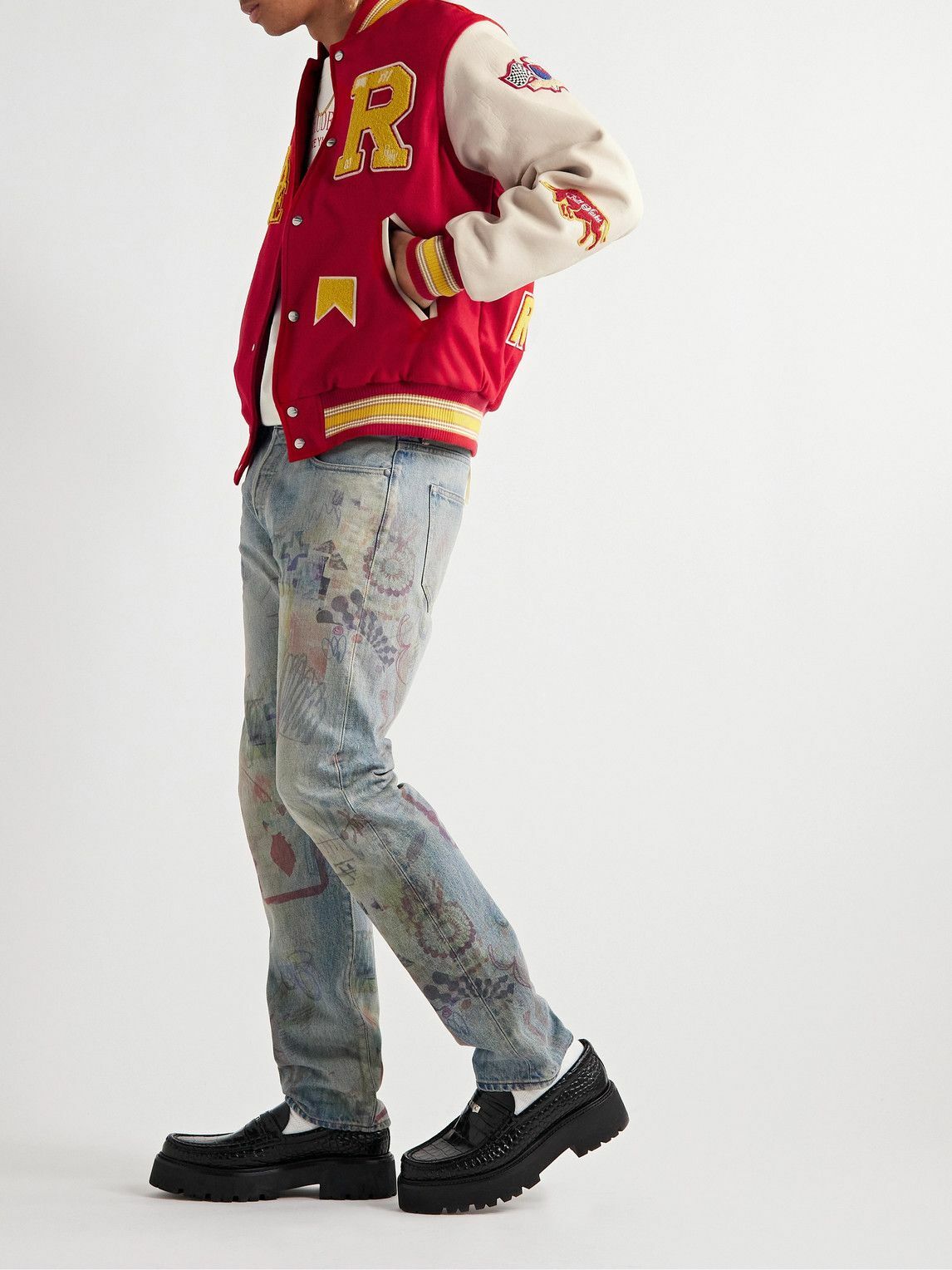 Rhude - Embellished Leather-Trimmed Wool-Blend Felt Varsity Jacket ...