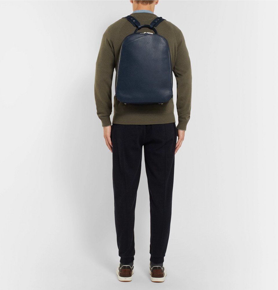 Valextra - My Logo Pebble-Grain Leather Backpack - Men - Navy Valextra