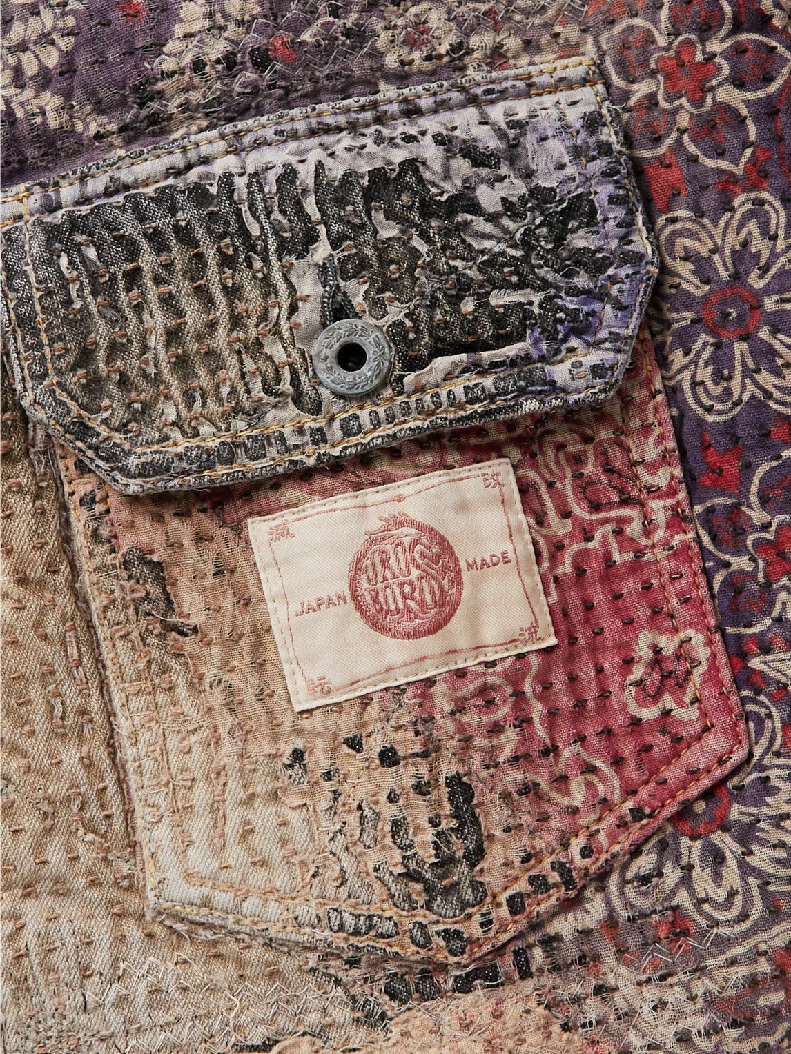 PROLETA-RE-ART - Uroboros Distressed Embroidered Bandana-Print Denim ...