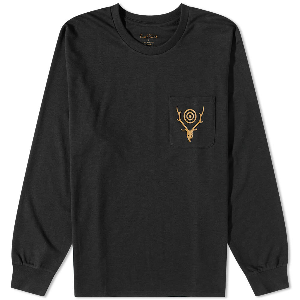 South2 West8 Men's Long Sleeve Round Pocket Logo T-Shirt in Black ...