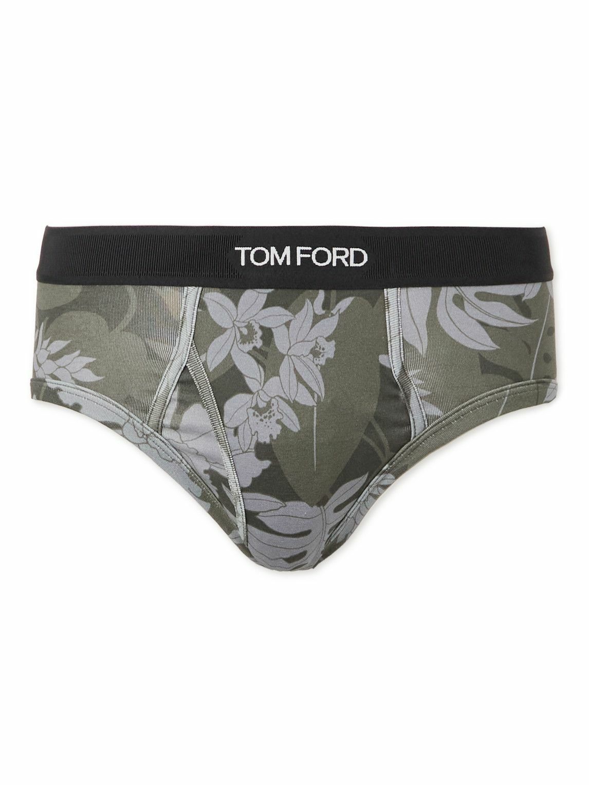 TOM FORD - Floral-Print Stretch-Cotton Briefs - Green TOM FORD