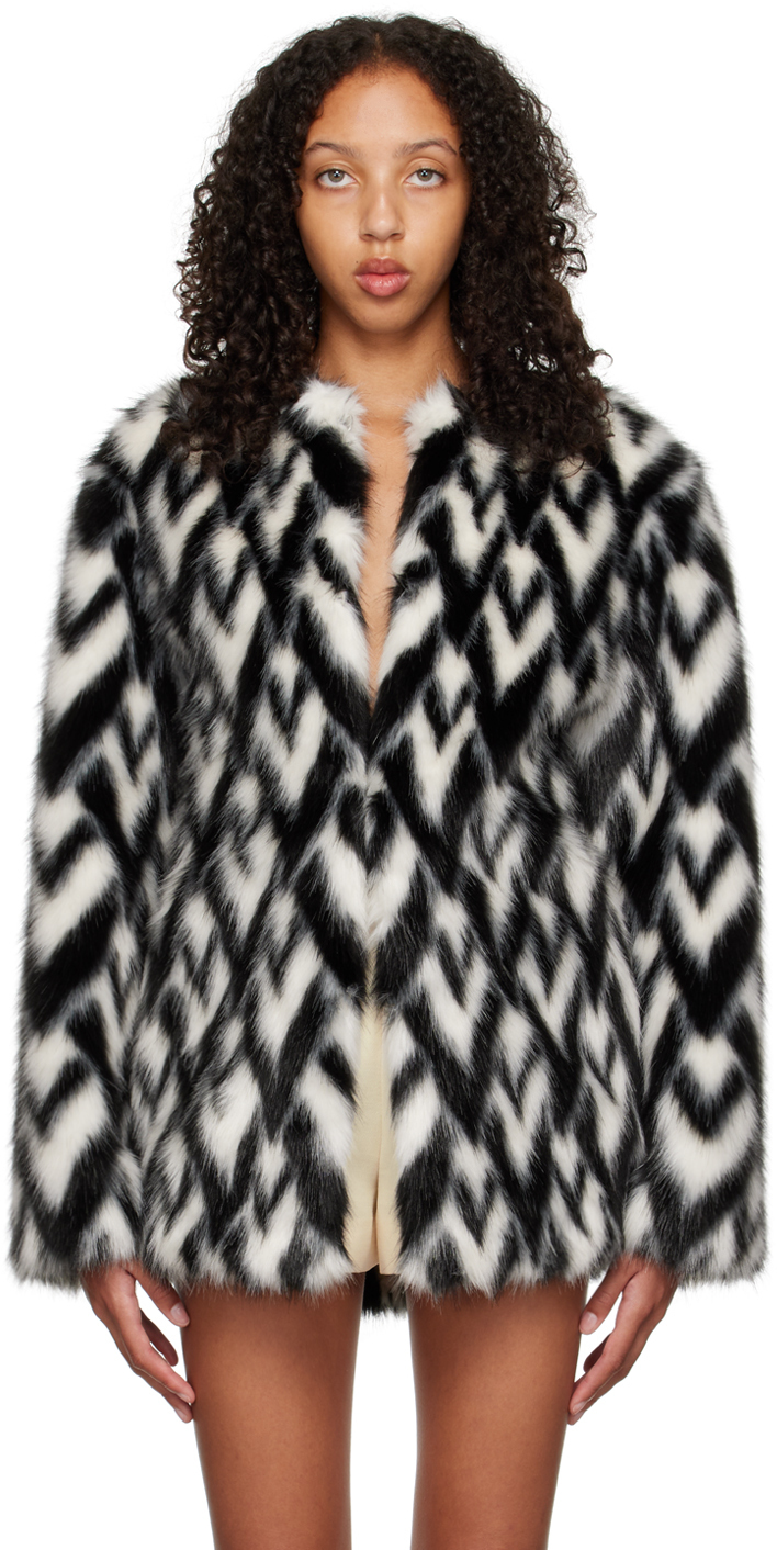 Valentino Black & White Optical Faux-Fur Coat Valentino