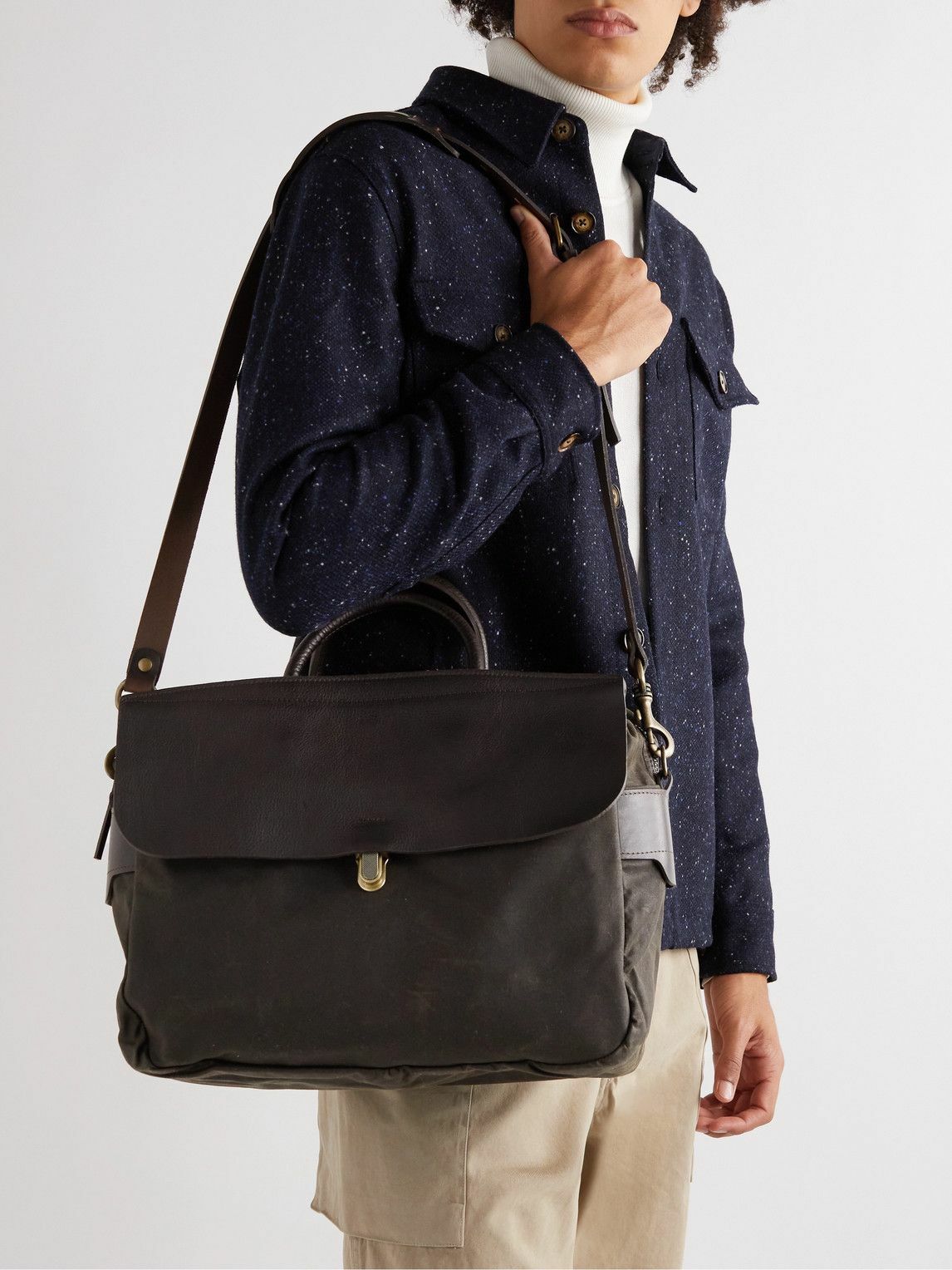 Bleu de Chauffe - Zeppo Full-Grain Leather and Waxed Cotton-Canvas ...