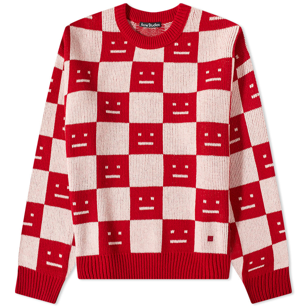Acne Studios Men's Katlas Checkerboard Face Knit in Deep Red/Faded Pink ...