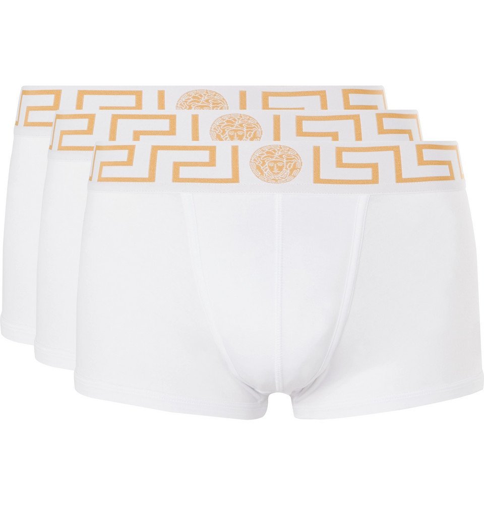 Versace - Three-Pack Logo-Detailed Stretch-Cotton Boxer Briefs - White ...
