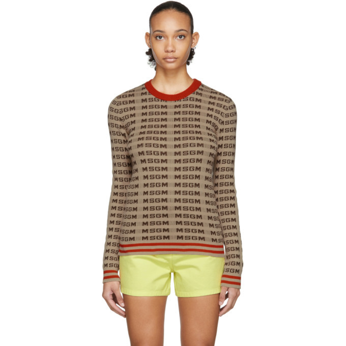 MSGM Beige All Over Logo Sweater MSGM