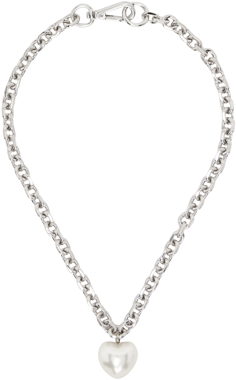 Simone Rocha Silver Large Pearl Heart Chain Necklace Simone Rocha
