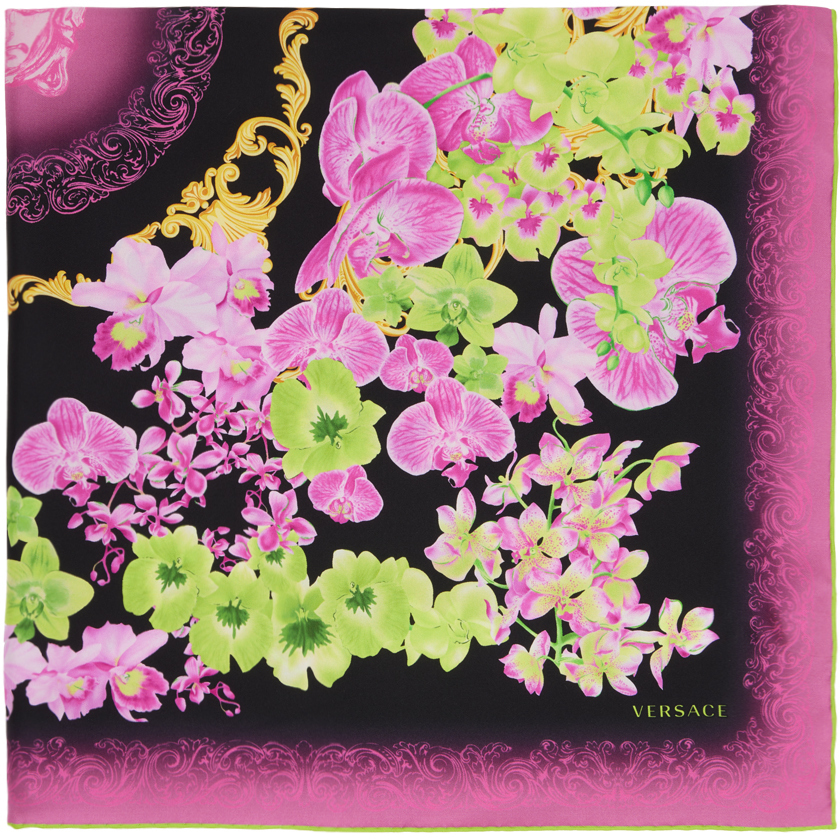 Versace Black & Pink Medusa Orchid Scarf Versace
