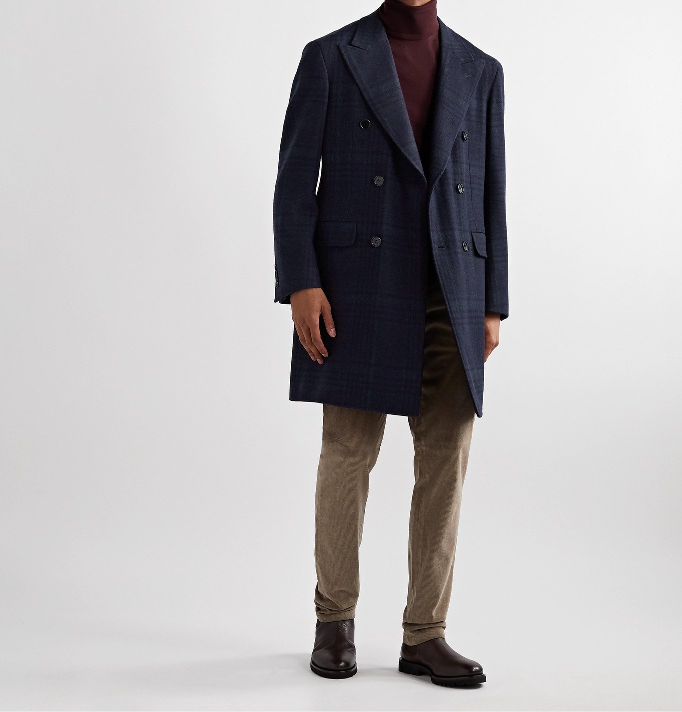 Canali - Double-Breasted Checked Wool and Cashmere-Blend Overcoat ...