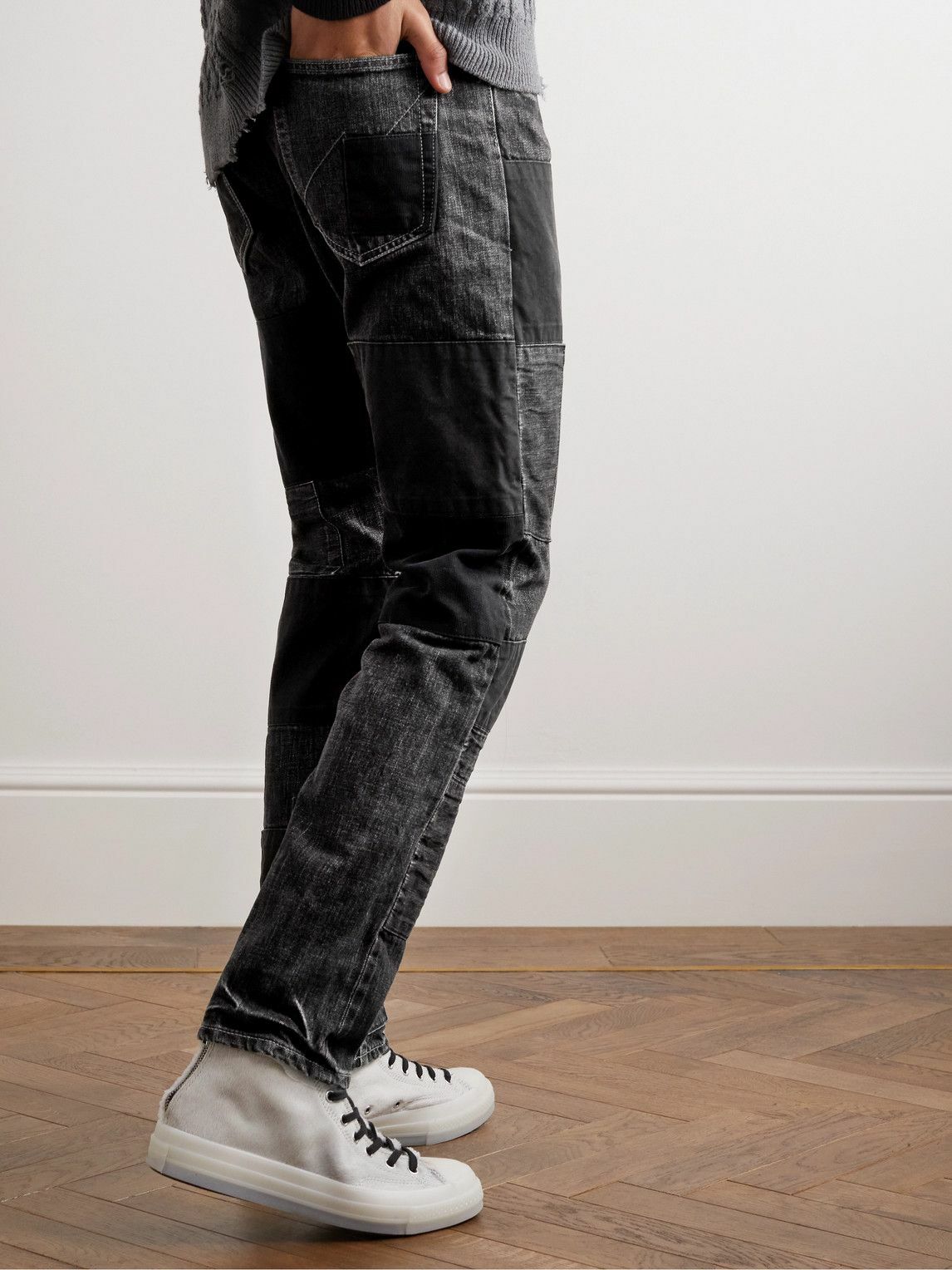 Neighborhood - Savage Slim-Fit Straight-Leg Patchwork Jeans - Black ...