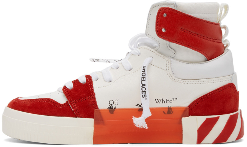 Off-White Off-White & Red High Top Vulcanized Leather Sneakers Off-White