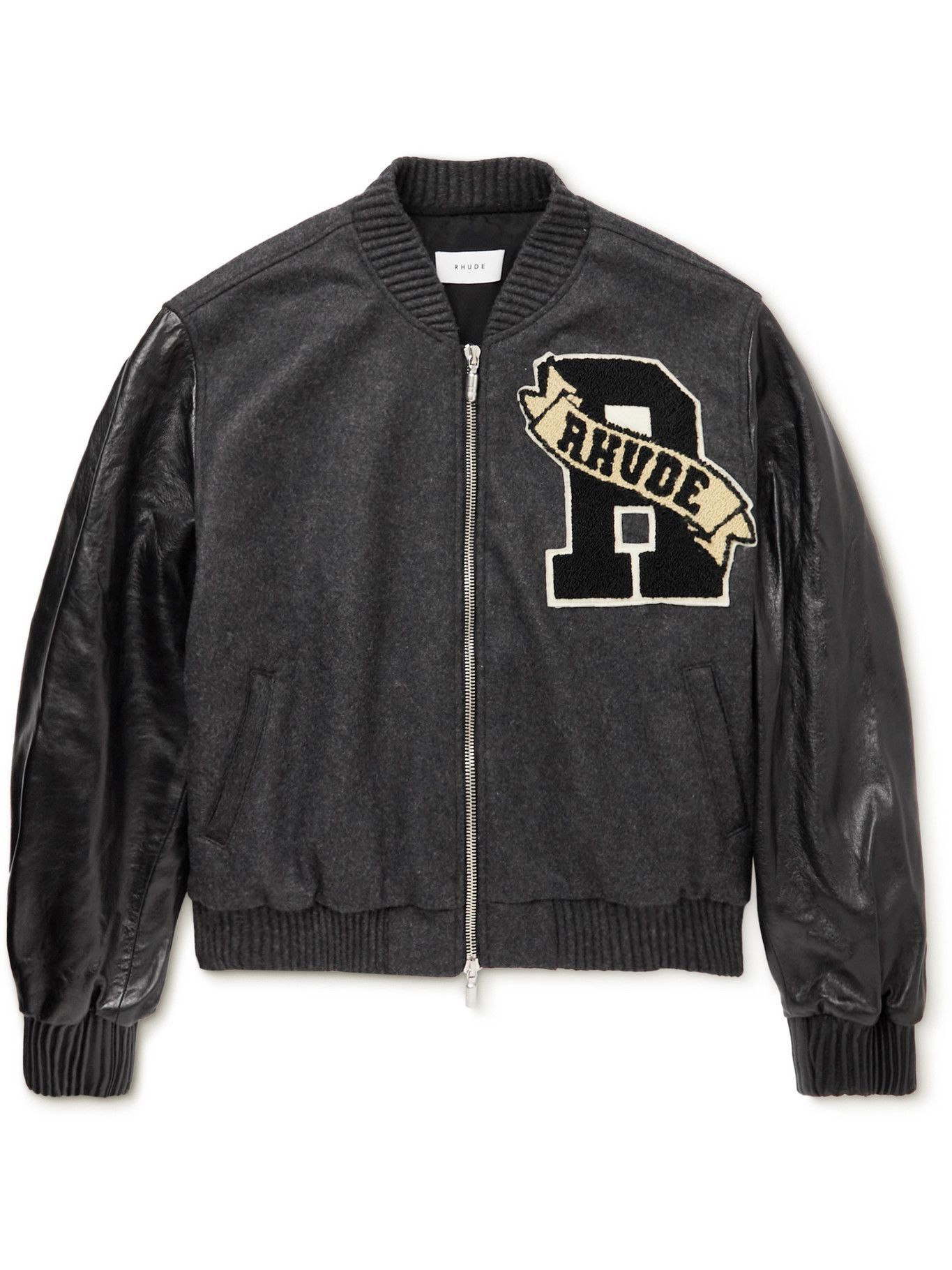 Rhude - Logo-Appliquéd Wool and Leather Varsity Jacket - Black Rhude