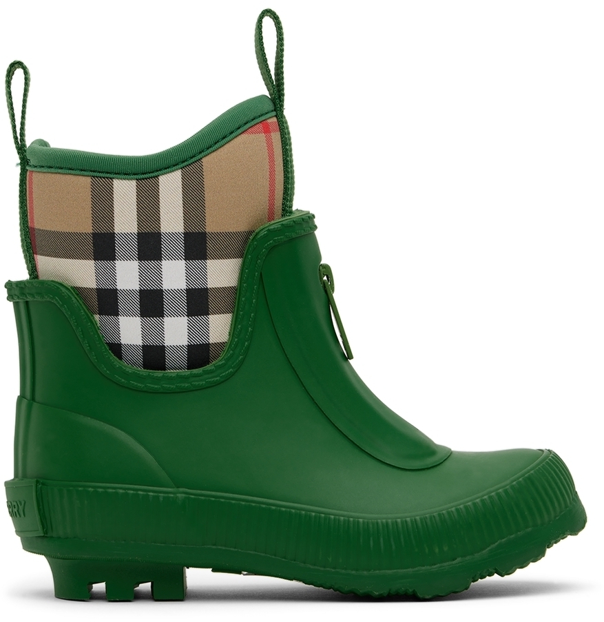 Burberry Kids Green Vintage Check Boots Burberry