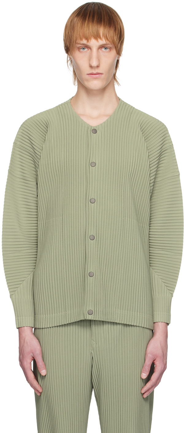 Homme Plissé Issey Miyake Green Pleated Cardigan Homme Plisse Issey Miyake