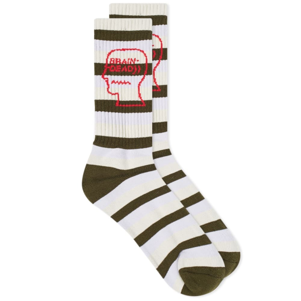 Brain Dead Men's Striped Logo Head Sock in Cement Brain Dead