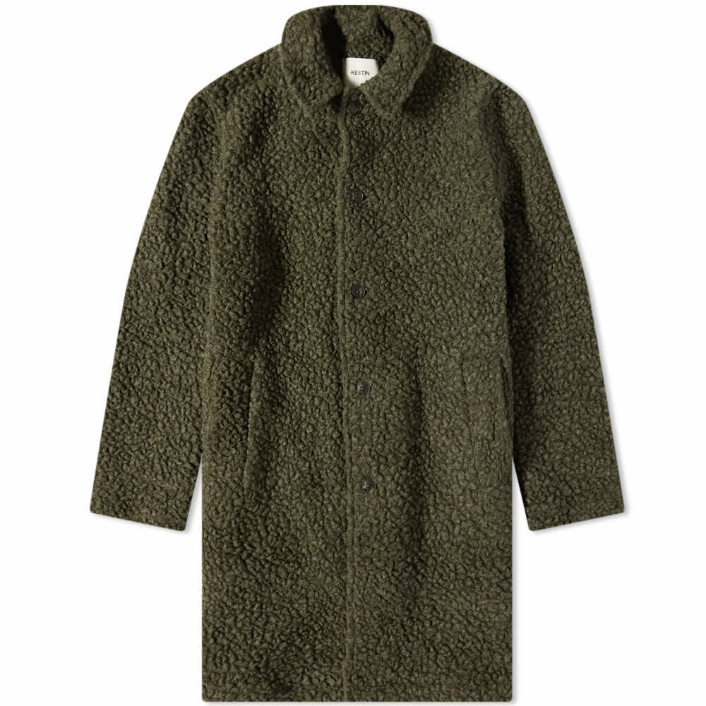 Kestin Men's Edinburgh Overcoat in Dark Olive Wool Fleece Kestin Hare