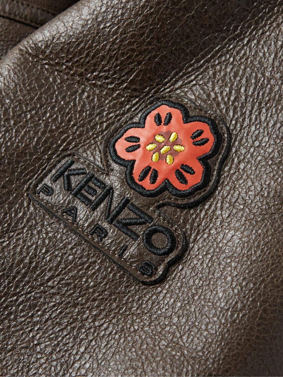 KENZO - Shearling-Trimmed Leather Flight Jacket - Brown Kenzo