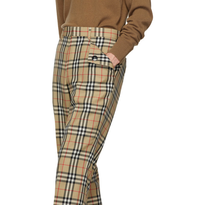 Burberry Beige Check Flap Tailored Trousers Burberry