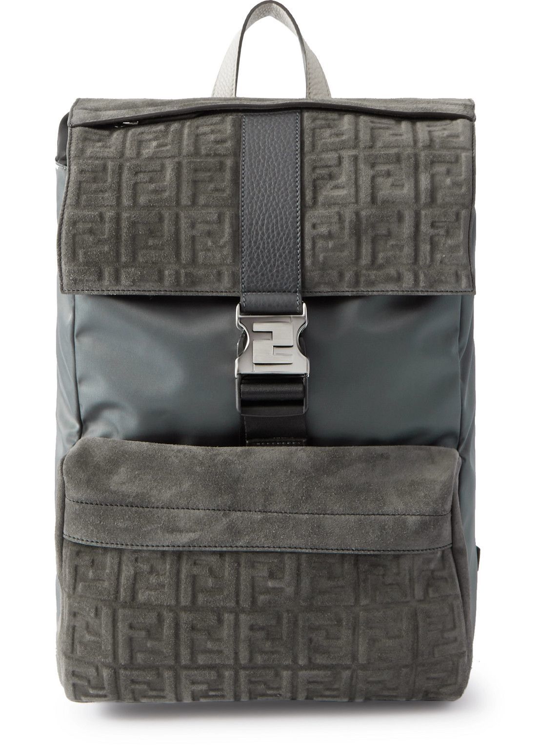 Fendi - Leather-Trimmed Logo-Embossed Suede and Shell Backpack Fendi