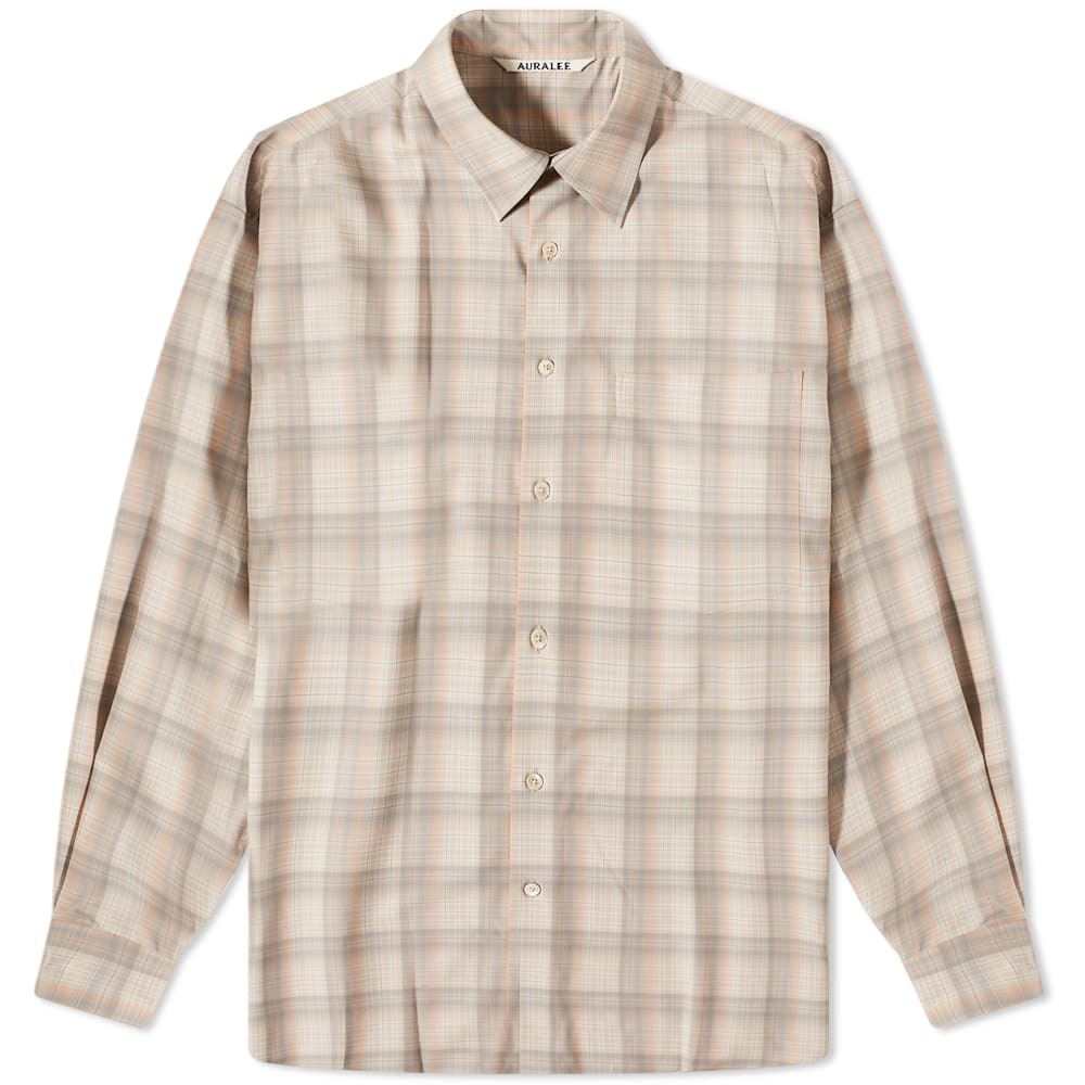 Auralee Men's Check Shirt in Light Beige Check Auralee