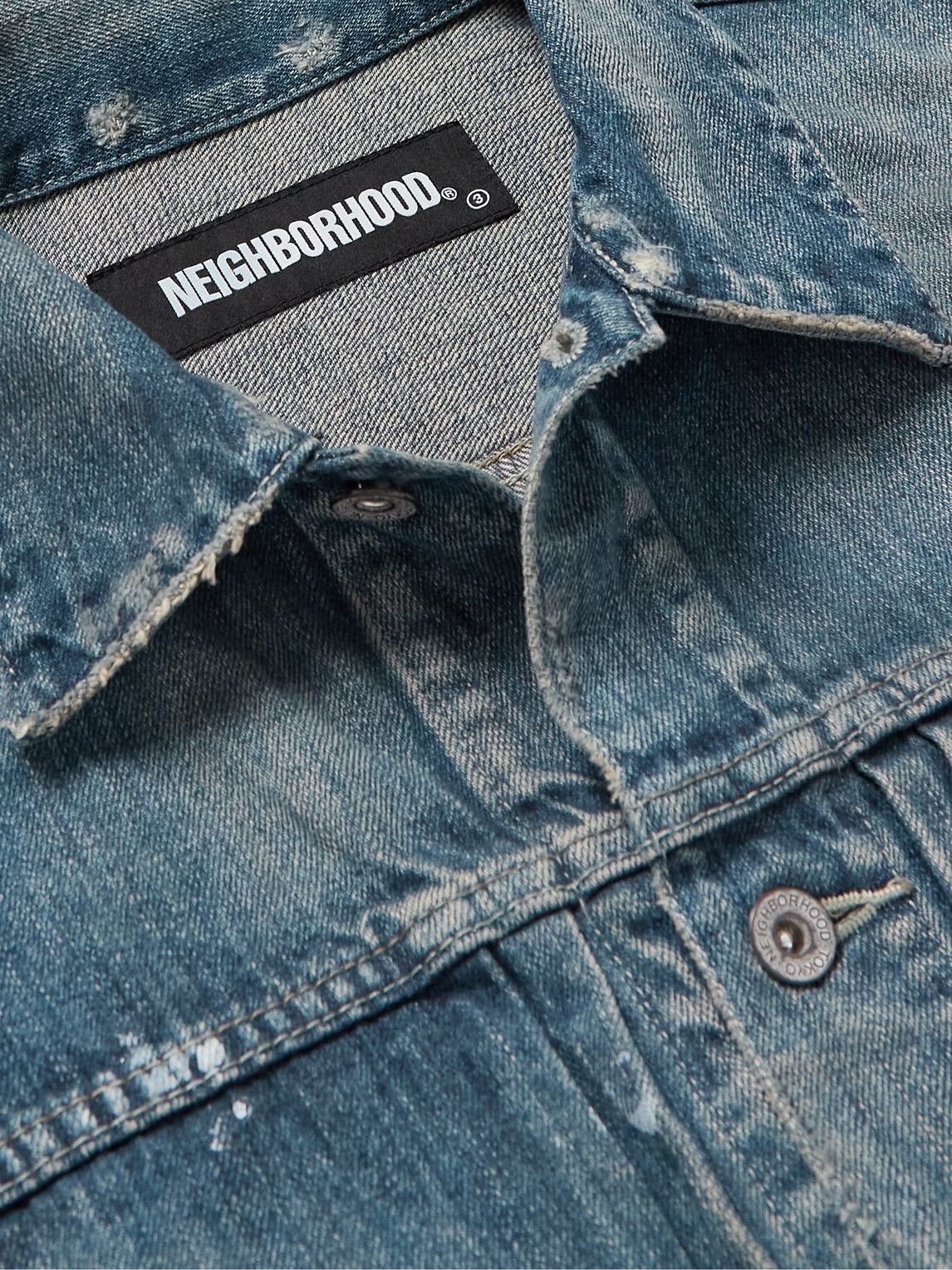 Neighborhood - Slim-Fit Cropped Embroidered Distressed Denim Jacket ...