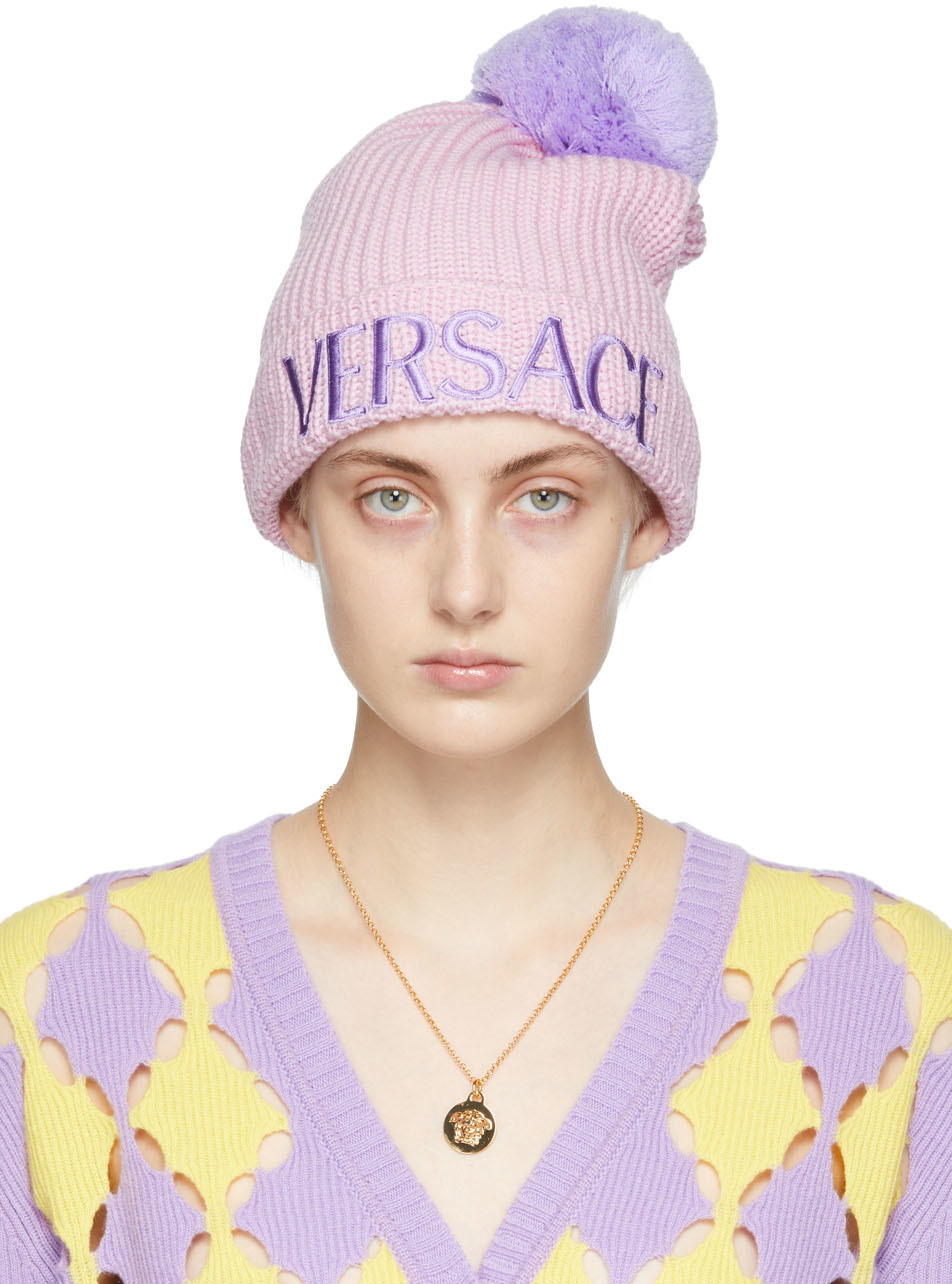 Versace Pink Wool Logo Beanie Versace