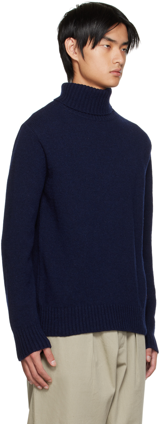 Universal Works Navy Roll Neck Turtleneck Universal Works
