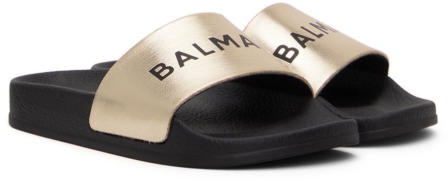 Balmain Kids Black & Gold Logo Slides Balmain