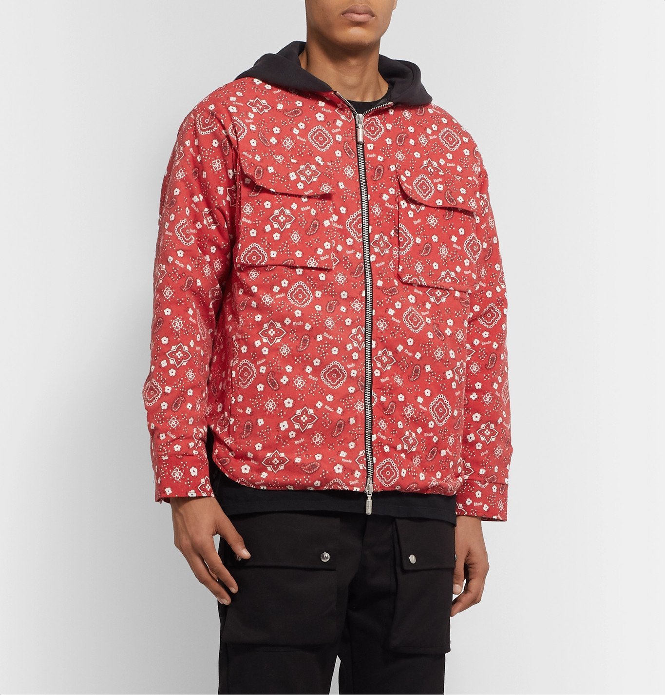 Rhude - Jersey-Trimmed Bandana-Print Cotton-Twill Hooded Jacket - Red Rhude