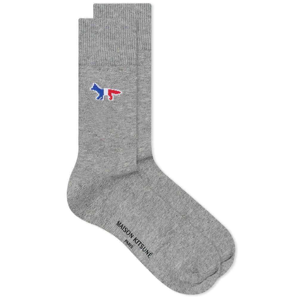Maison Kitsuné Men's Tricolor Fox Sock in Grey Melange Maison Kitsune