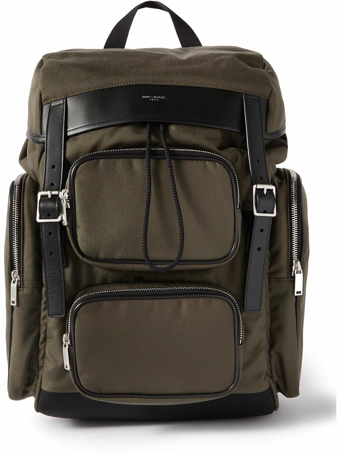 SAINT LAURENT - City Leather-Trimmed Canvas Backpack - Green Saint Laurent
