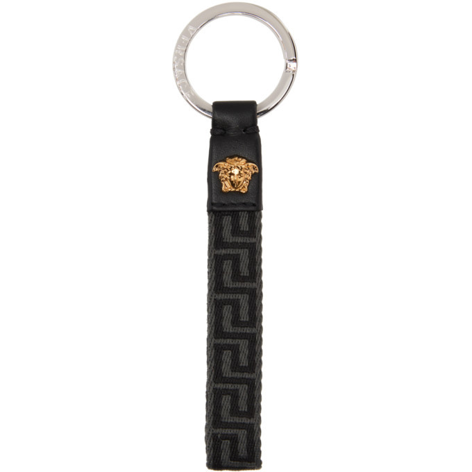 Versace Grey and Black Greca Keychain Versace