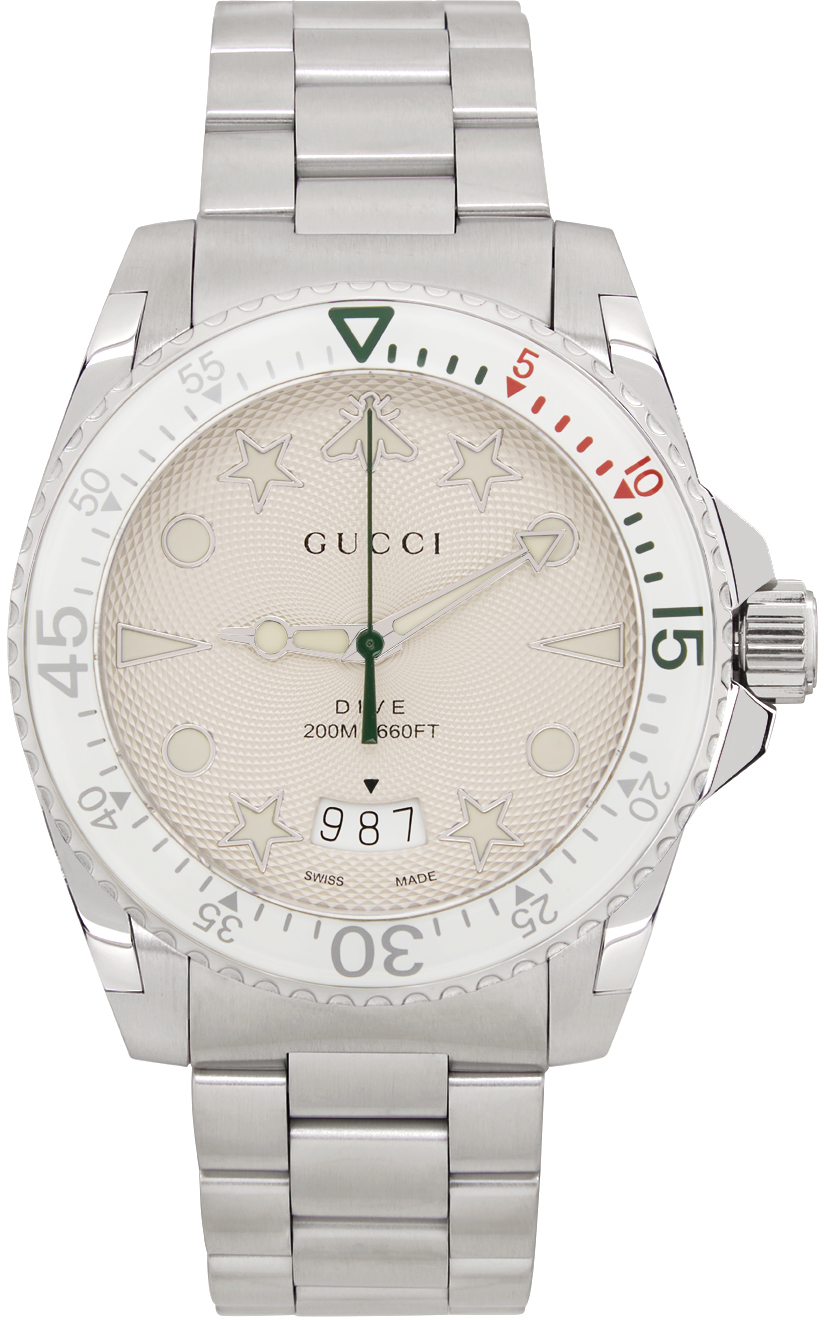Gucci Silver & White Dive Watch Gucci