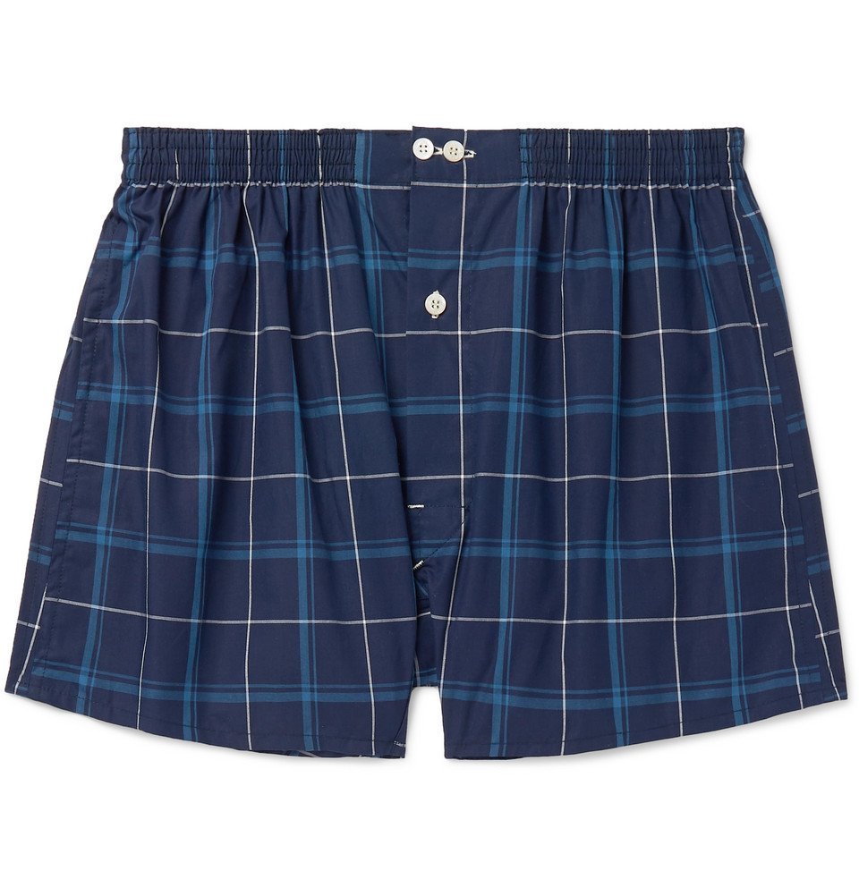 Anonymous Ism - Checked Cotton Boxer Shorts - Blue Anonymous Ism