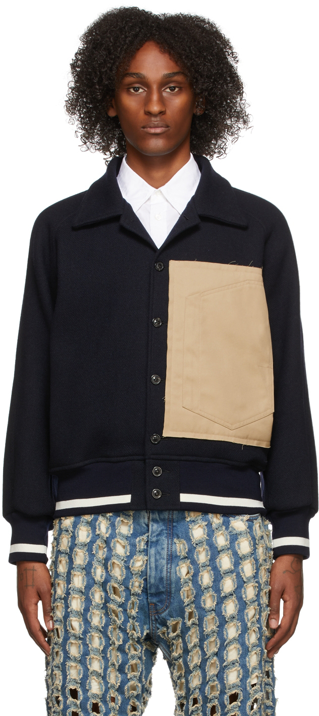 Maison Margiela Navy 'Memory Of' Bomber Jacket Maison Margiela