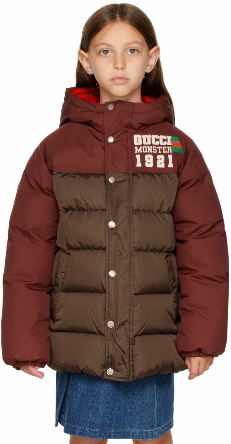 Gucci Kids Burgundy & Black Down Nylon Zip Jacket Gucci