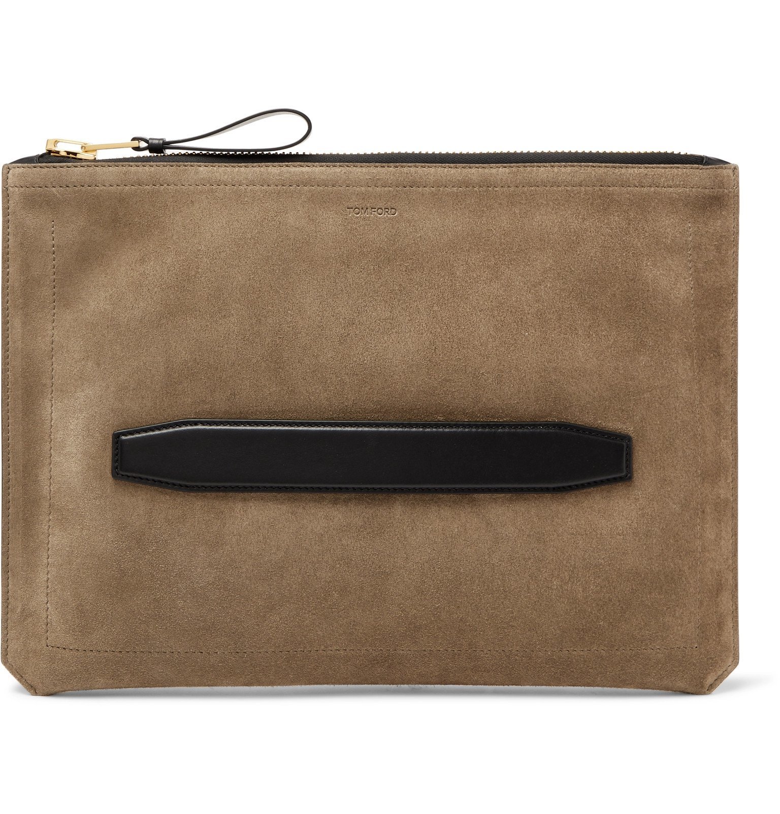 TOM FORD - Leather-Trimmed Suede Pouch - Brown TOM FORD