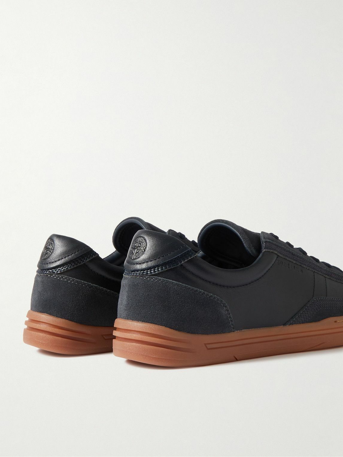 Stone Island - Rock Suede-Trimmed Leather Sneakers - Blue Stone Island