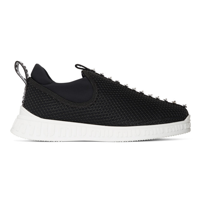Miu Miu Black Crystal Slip-On Sneakers Miu Miu
