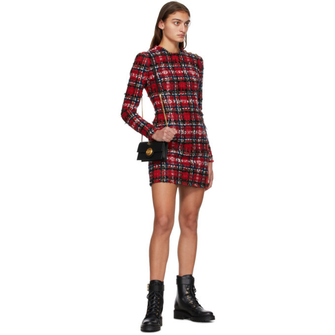 Balmain Red Tweed Tartan Dress Balmain