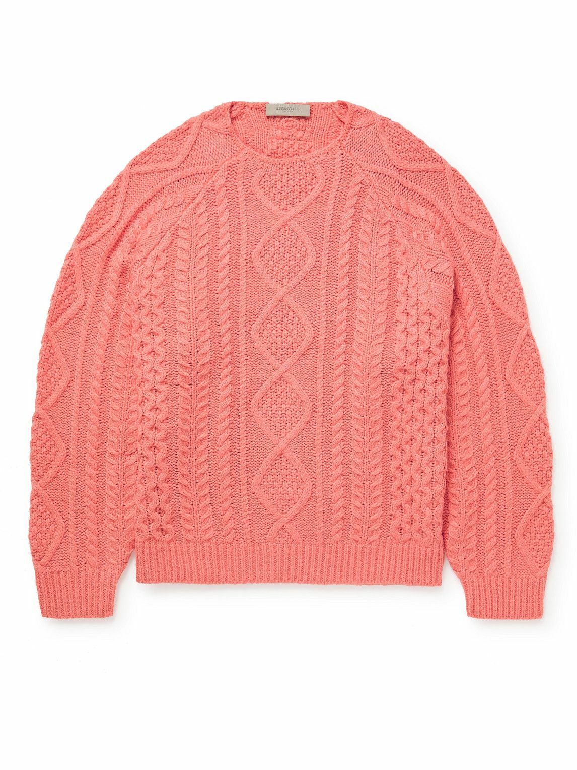 FEAR OF GOD ESSENTIALS - Oversized Logo-Appliquéd Cable-Knit Cotton ...