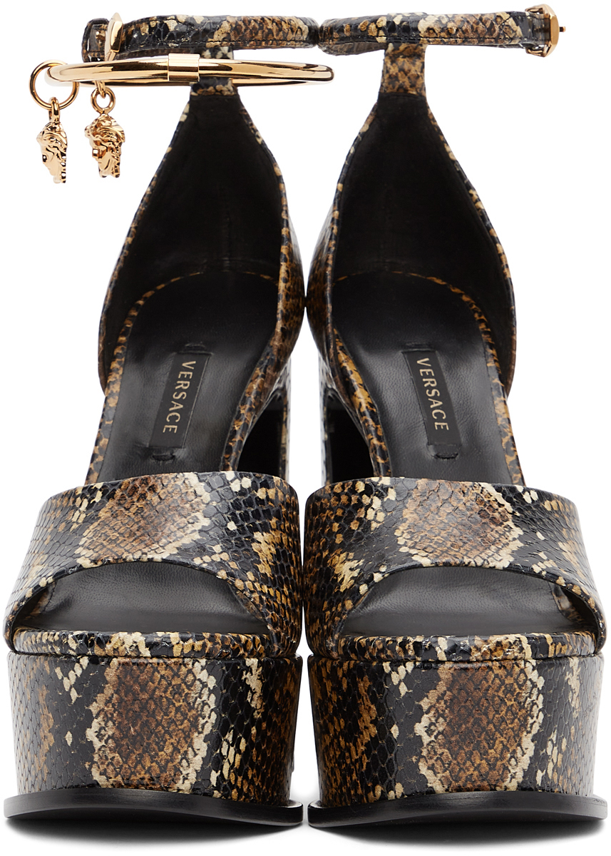 Versace Brown Snake Medusa Platform Sandals Versace