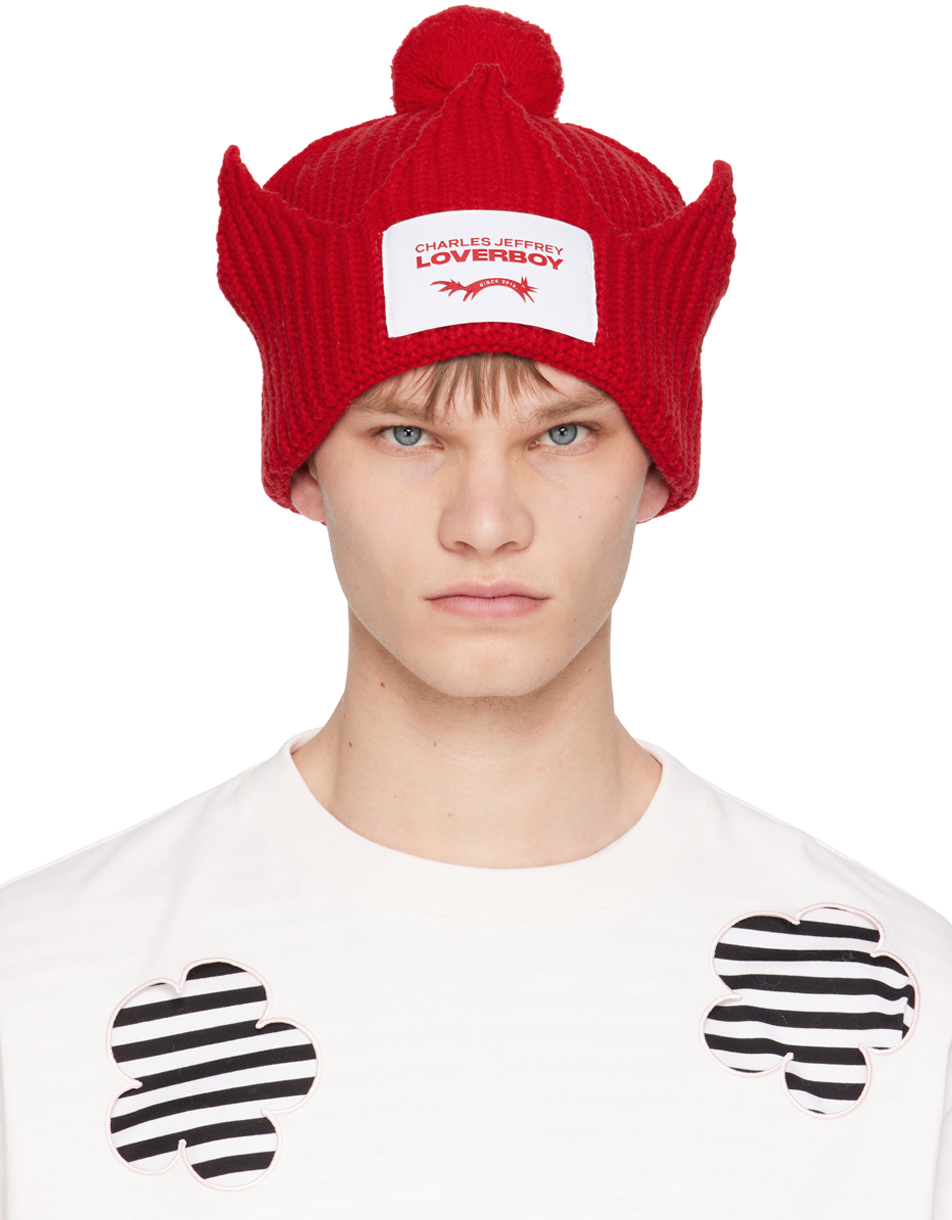 Charles Jeffrey Loverboy Red Chunky Crown Beanie Charles Jeffrey Loverboy
