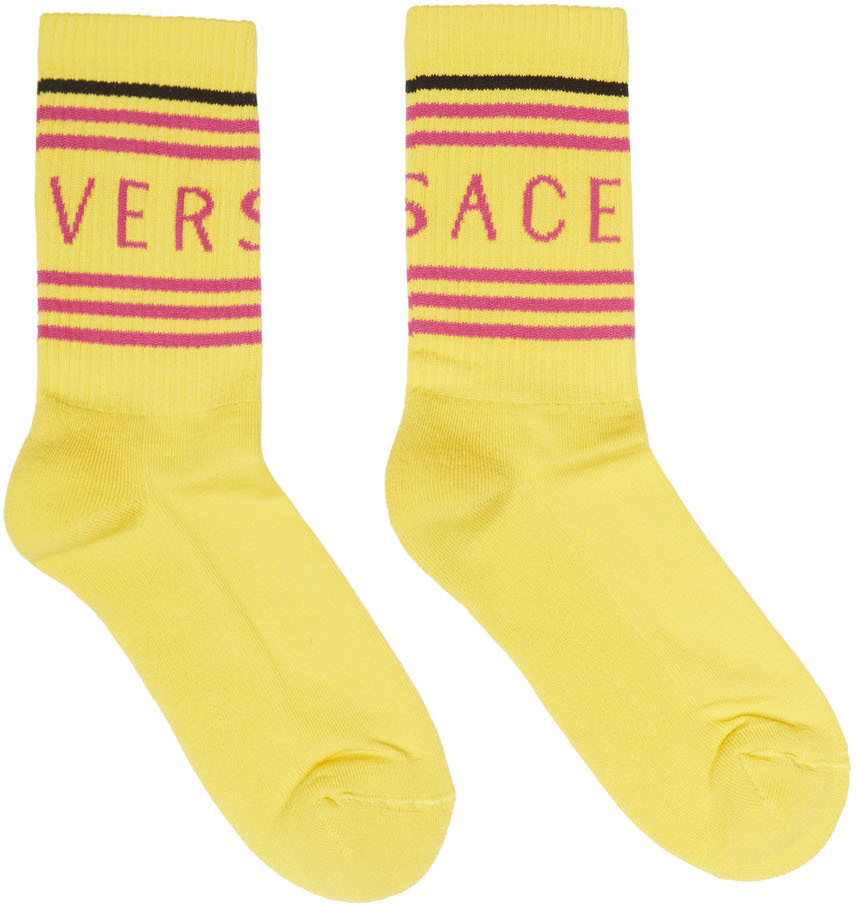 Versace Yellow Logo Stripe Socks Versace