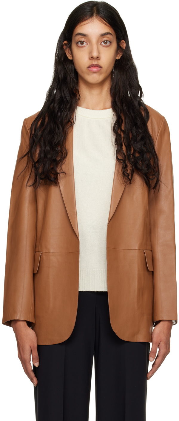 Theory Tan Paneled Leather Blazer Theory