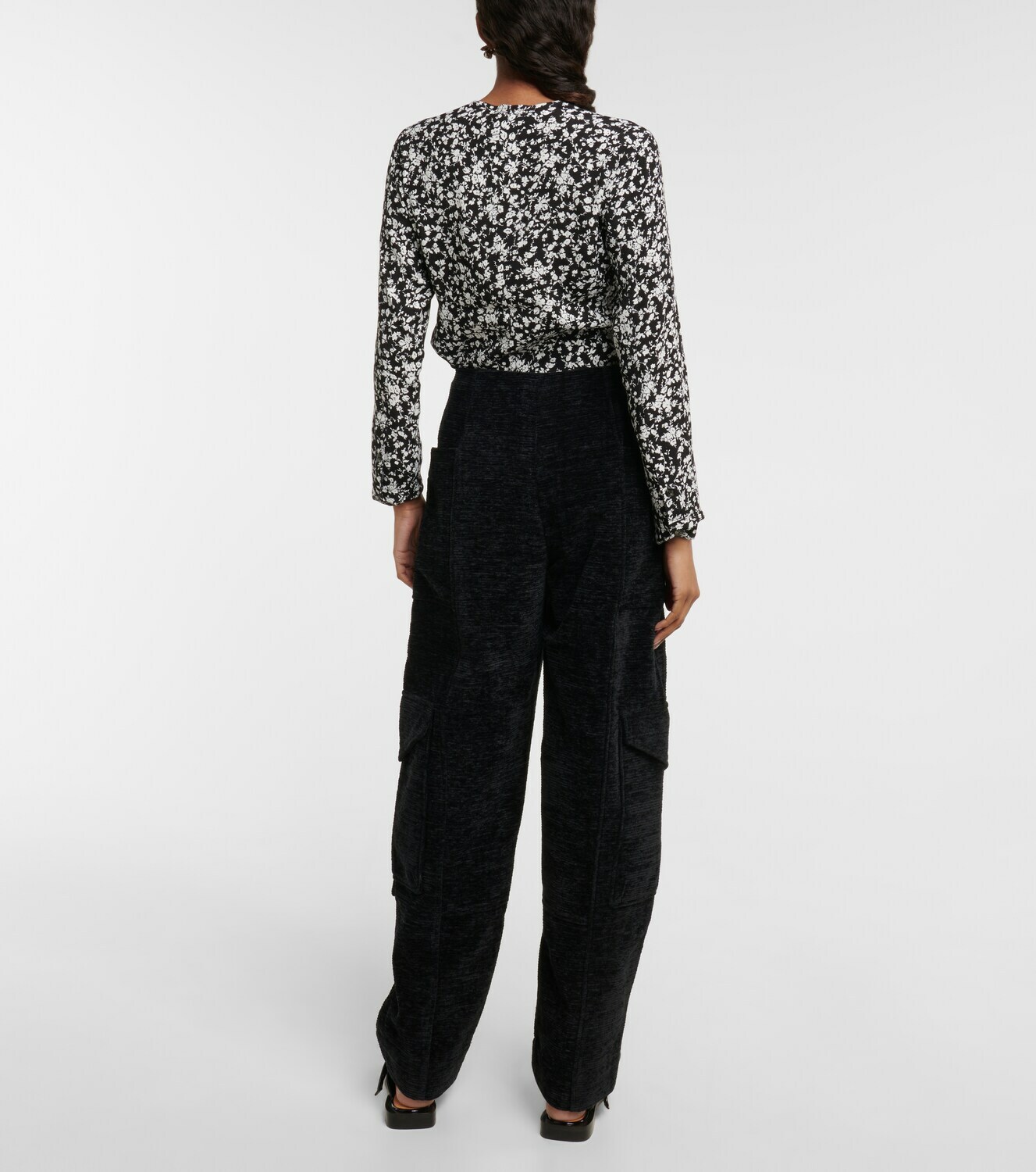 Ganni - High-rise wide-leg chenille pants GANNI